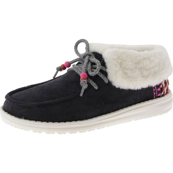 Hey Dude | Shoes | Hey Dude Womens Britt Black Canvas Faux Fur Flat ...